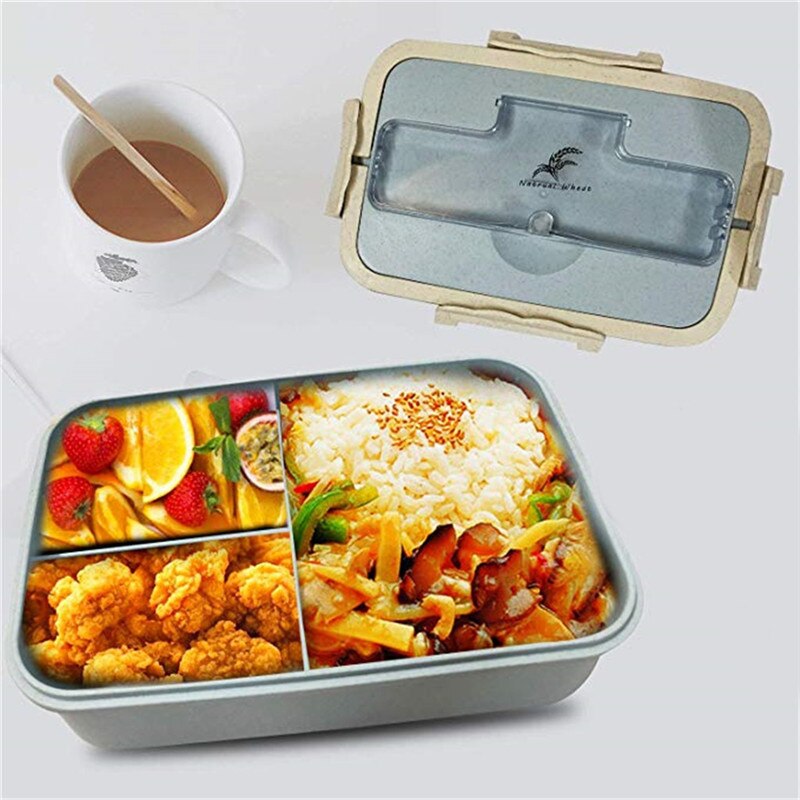 HLW Lunch Box Wheat Straw Dinnerware Food Storage Bento Box for Kids ...