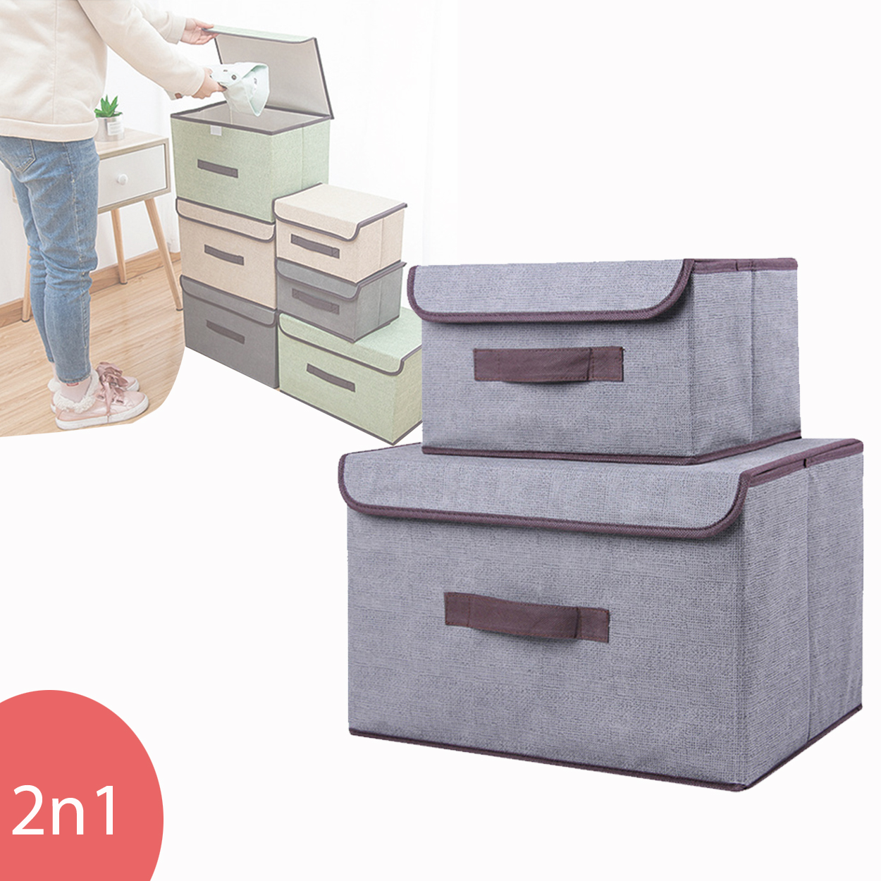BOX001 - 2 in 1 Storage Box Plain Color Foldable Stackable Like Small ...