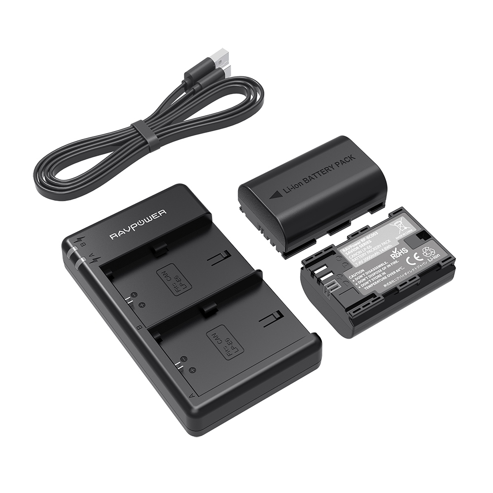 COD RAVPower LP-E6 LP-E6N Battery Charger and 2-Pack Rechargeable Li-ion Batteries for D Series ...