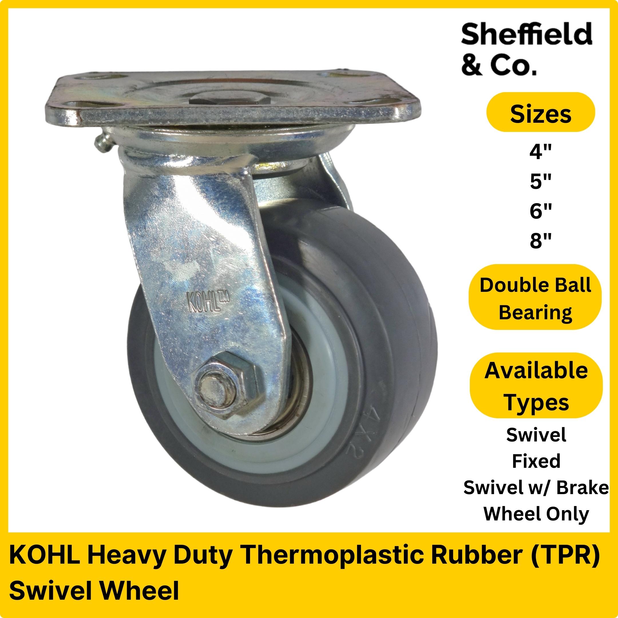 KOHL Caster, Heavy Duty Thermoplastic Rubber (TPR) Caster with PP Core ...