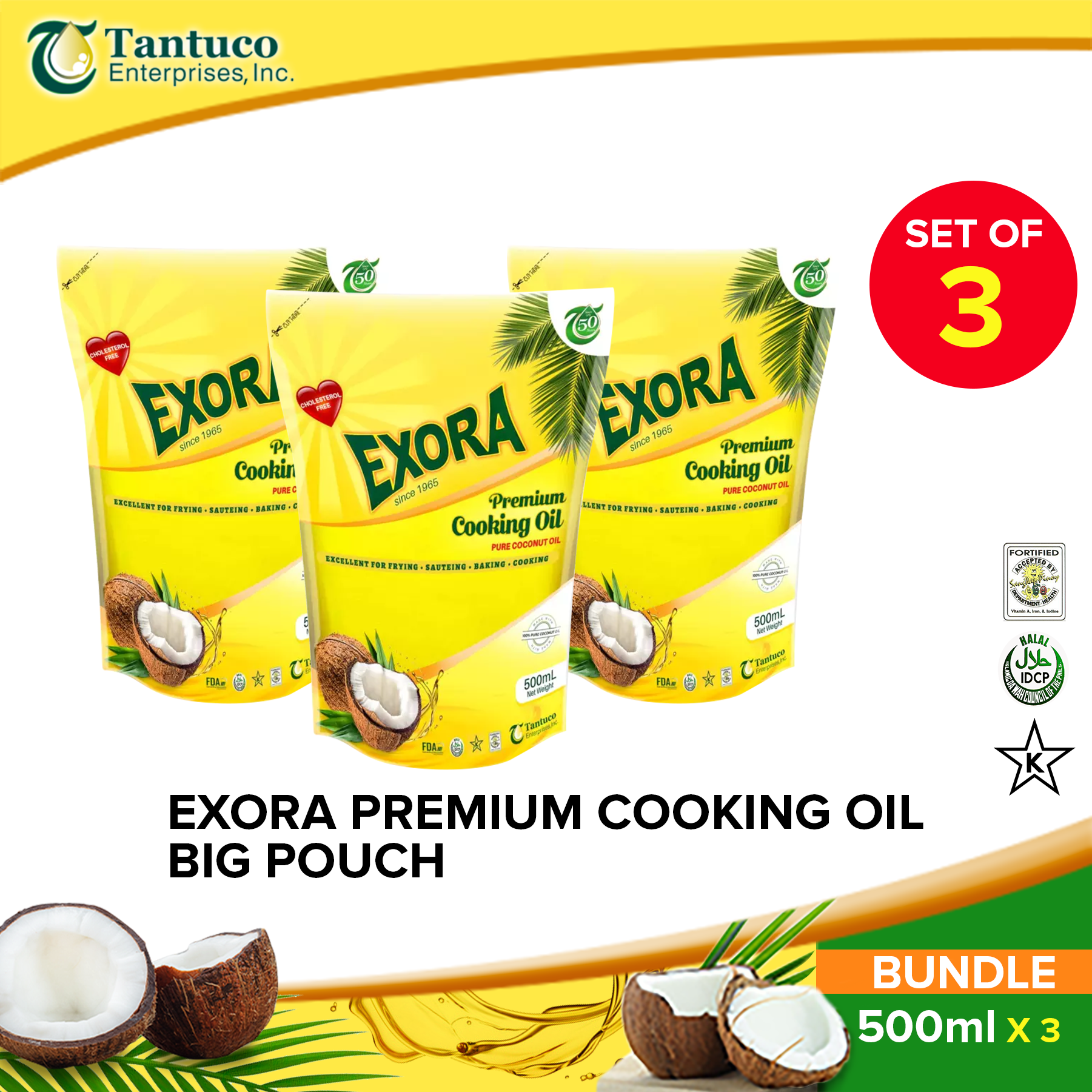 EXORA Premium Pure Coconut Cooking Oil 500ml Pouch 100% Cholesterol ...
