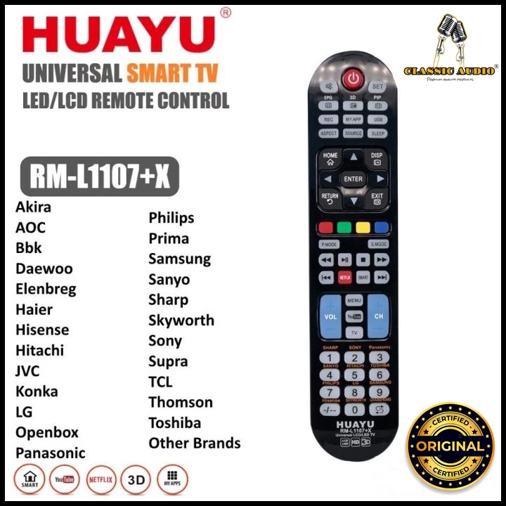 HUAYU RM-L1107+ X UNIVERSAL SMART LCD LED TV REMOTE CONTROL (ORIGINAL) | Lazada PH