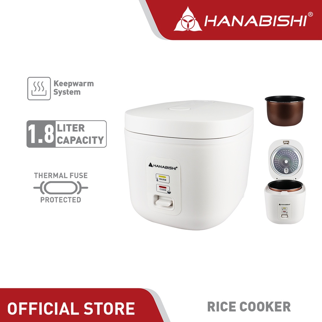 Hanabishi Square Rice Cooker Pearl White Series HSQRC18WHT | Lazada PH