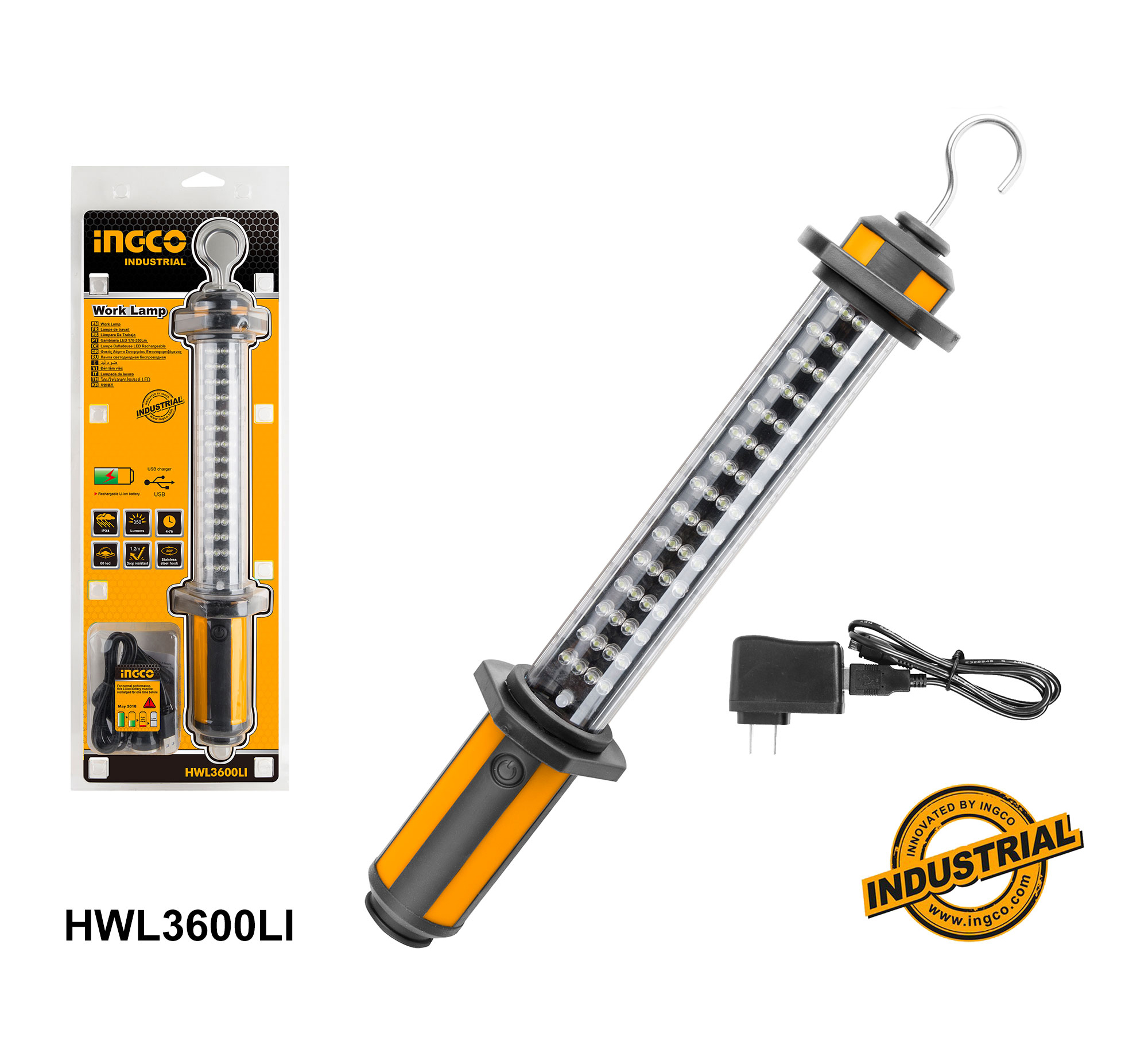 Ingco Work 60pcs LED Lamp Rechargeable Flash Light Flashlight HWL3600LI ...