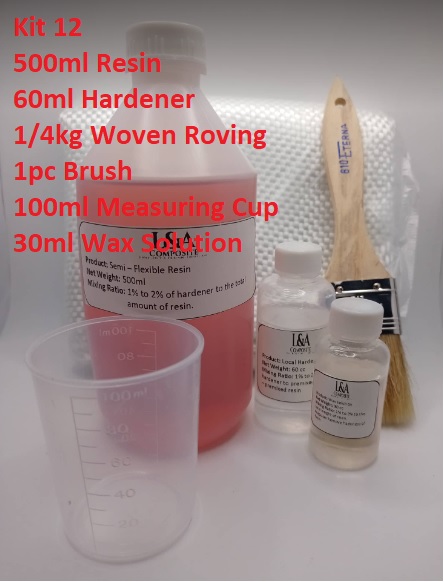 Fiberglass Premix Resin (B) Kit 12 - 500ml Resin, 60ml Hardener, 1/4kg ...