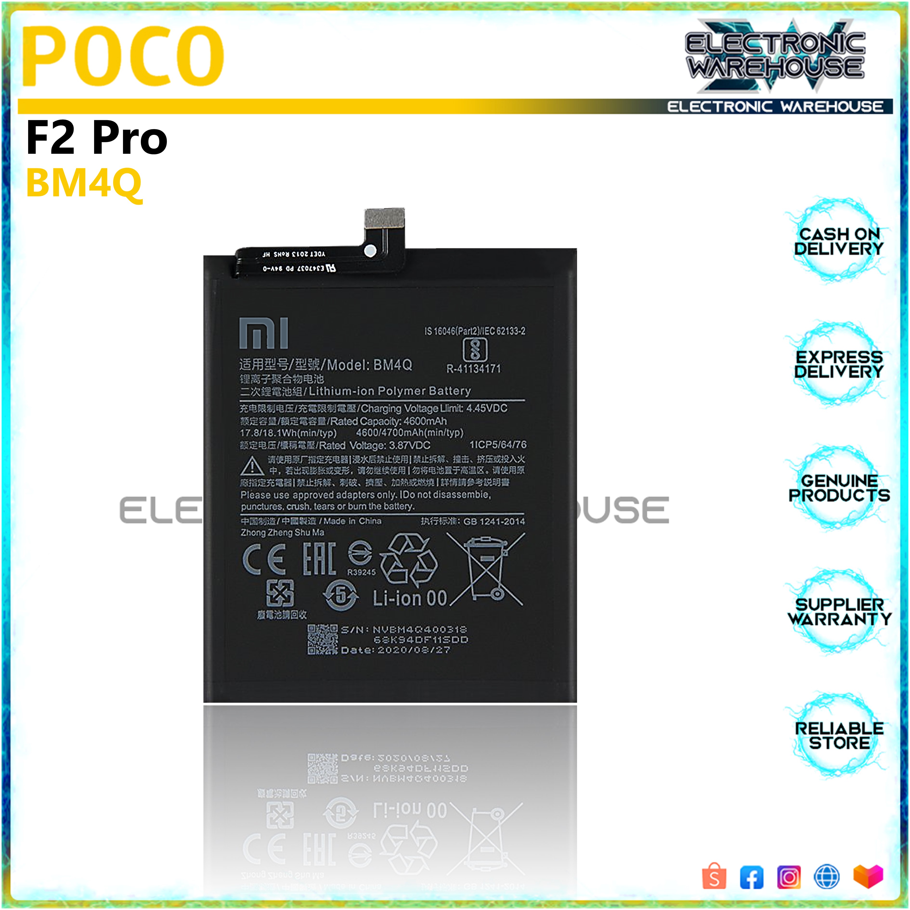 New Poco F2 Pro Battery BM4Q 4700mAh Capacity | Lazada PH