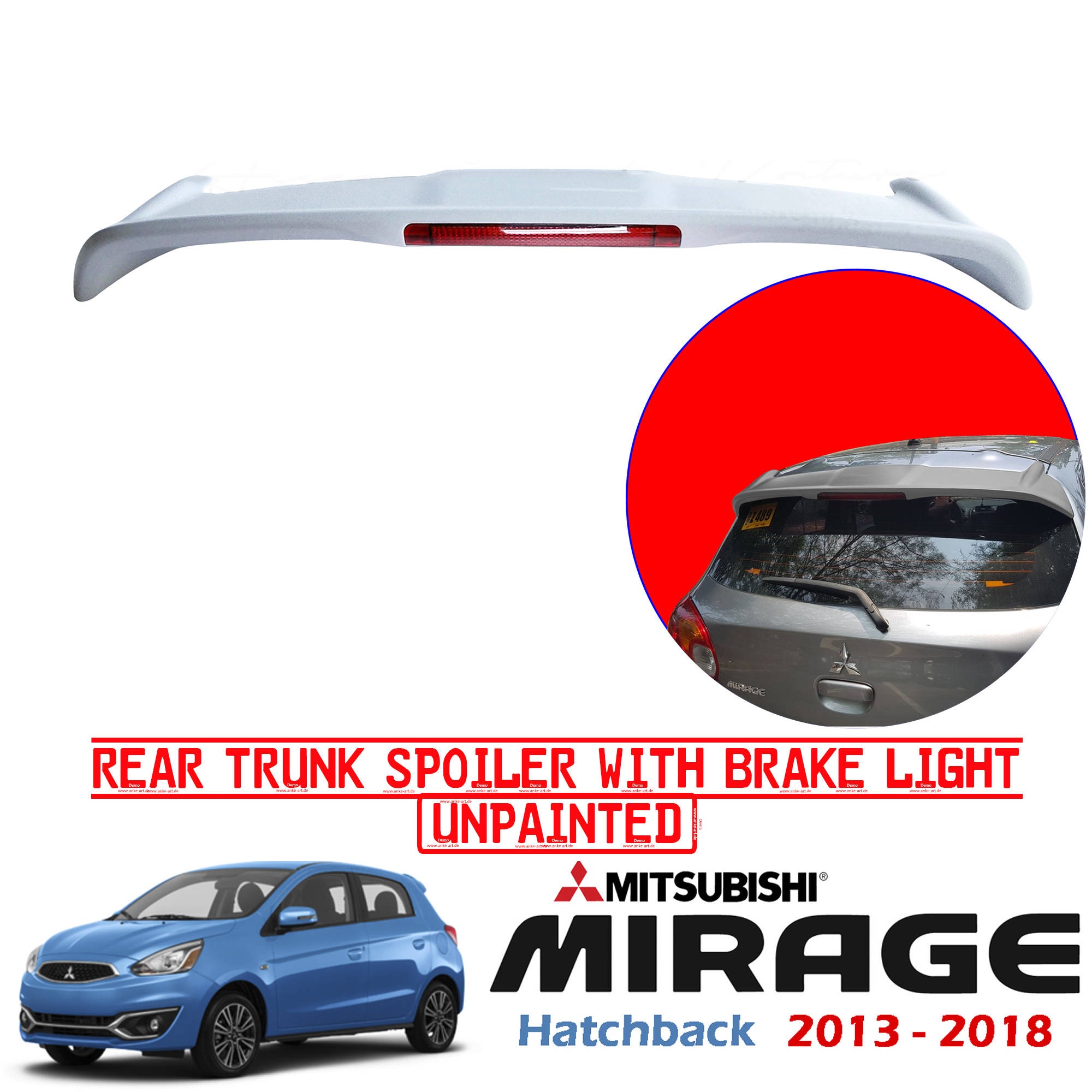 Mitsubishi Mirage Hatchback 2013-2018 Rear Trunk Spoiler with Brake ...