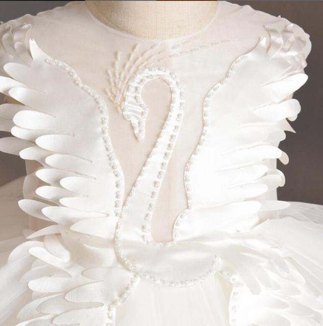 👗👗👗 Elegant Swan Crystal Tulle Trailing Flower Girl Dress Evening Gown ...