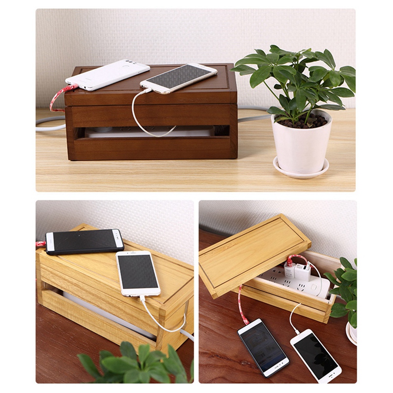 Cord Management Box Wooden - Cable Organizer Hide Power Strips ...