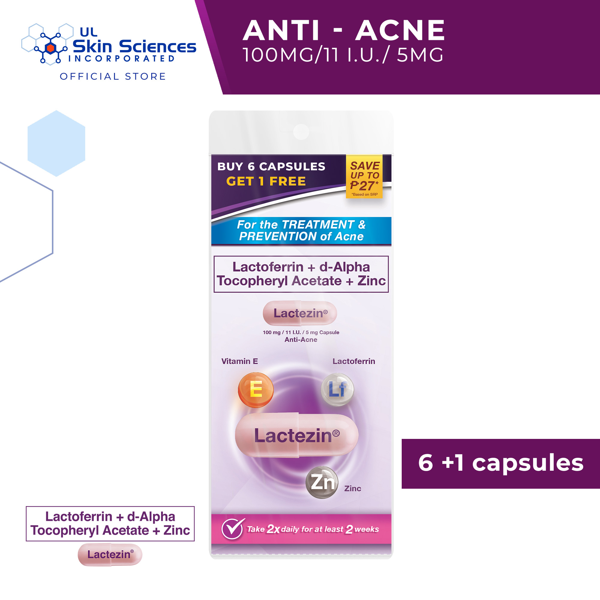 Lactezin 100mg Anti-Acne 6+1 Capsules | Lazada PH