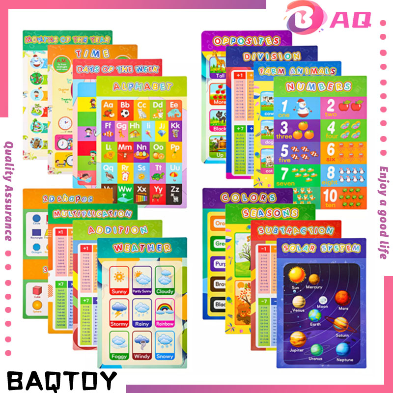 BAQTOY 16PCS Big Size Educational Wall Charts Learning Materials for ...