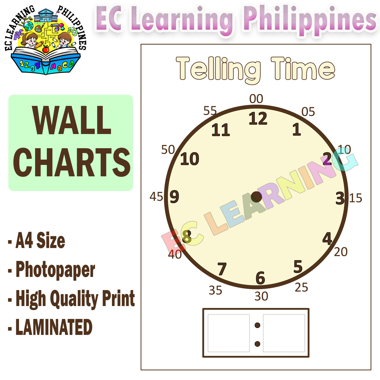 Clock Chart, Learning Time, Telling Time Chart, Educational Chart, ABC ...