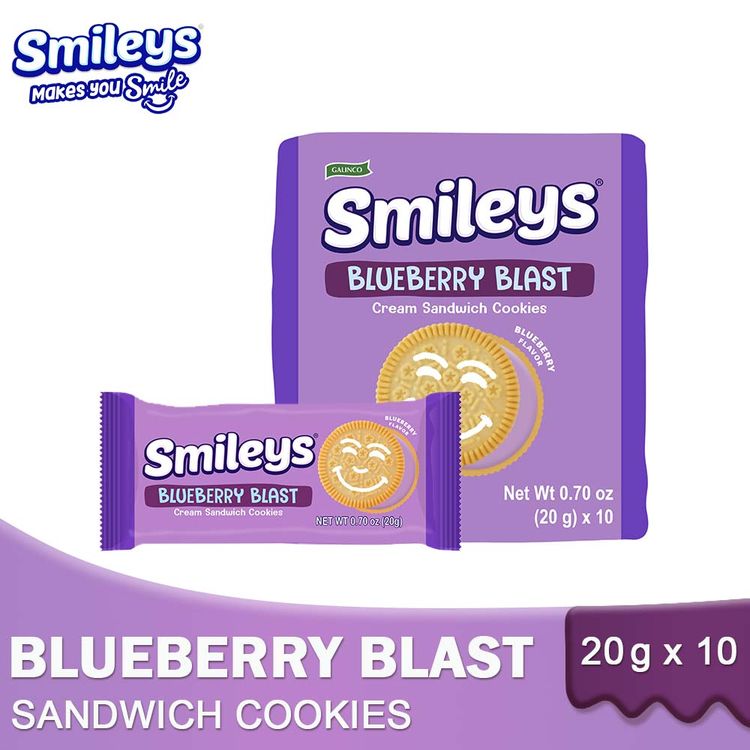 Smileys Blueberry Blast Cream Sandwich Cookies 20g (Pack of 10) | Lazada PH