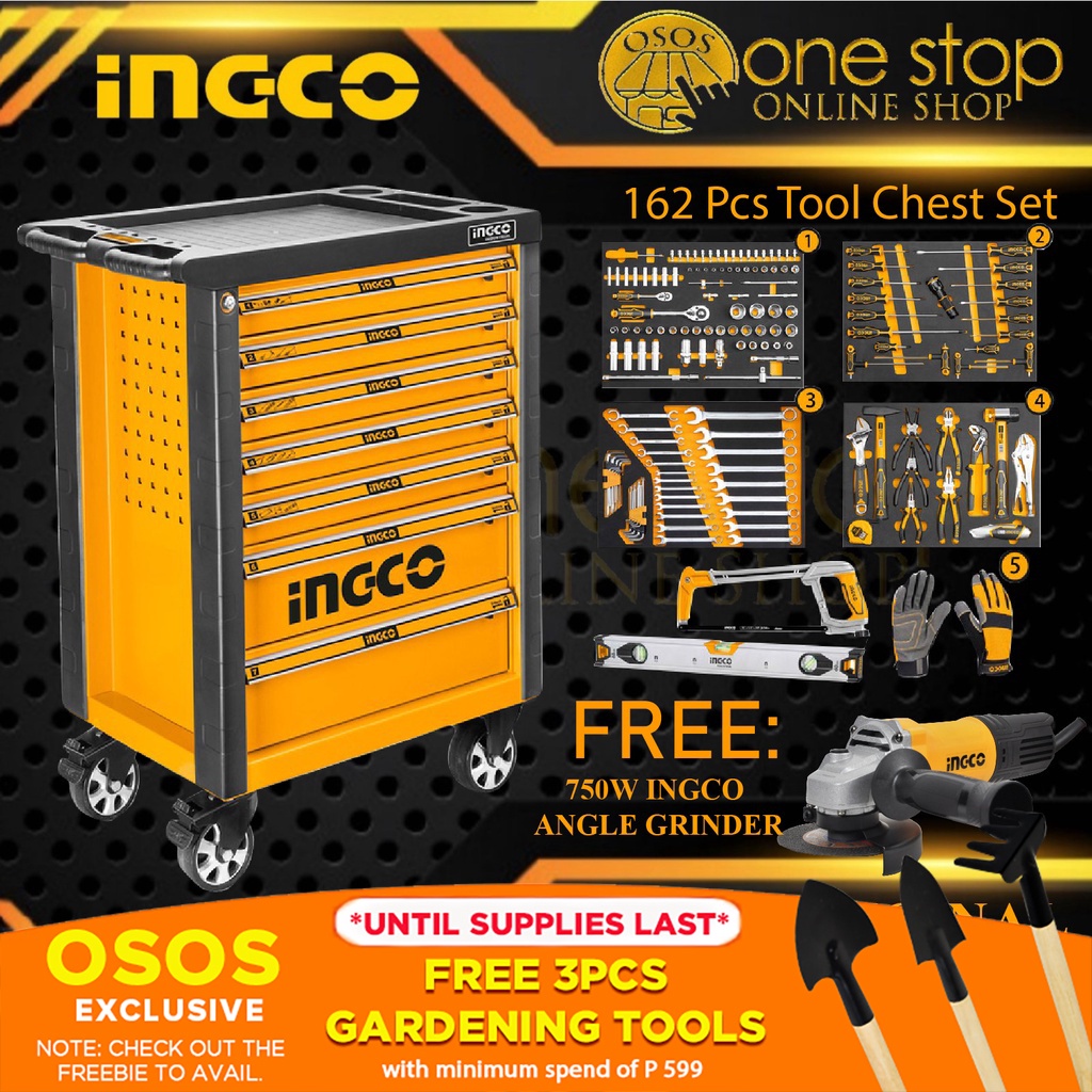 Ingco Original Industrial (162pcs Tool Chest Set) Roller Cabinet with 7pcs Drawers HTCS271621 ...