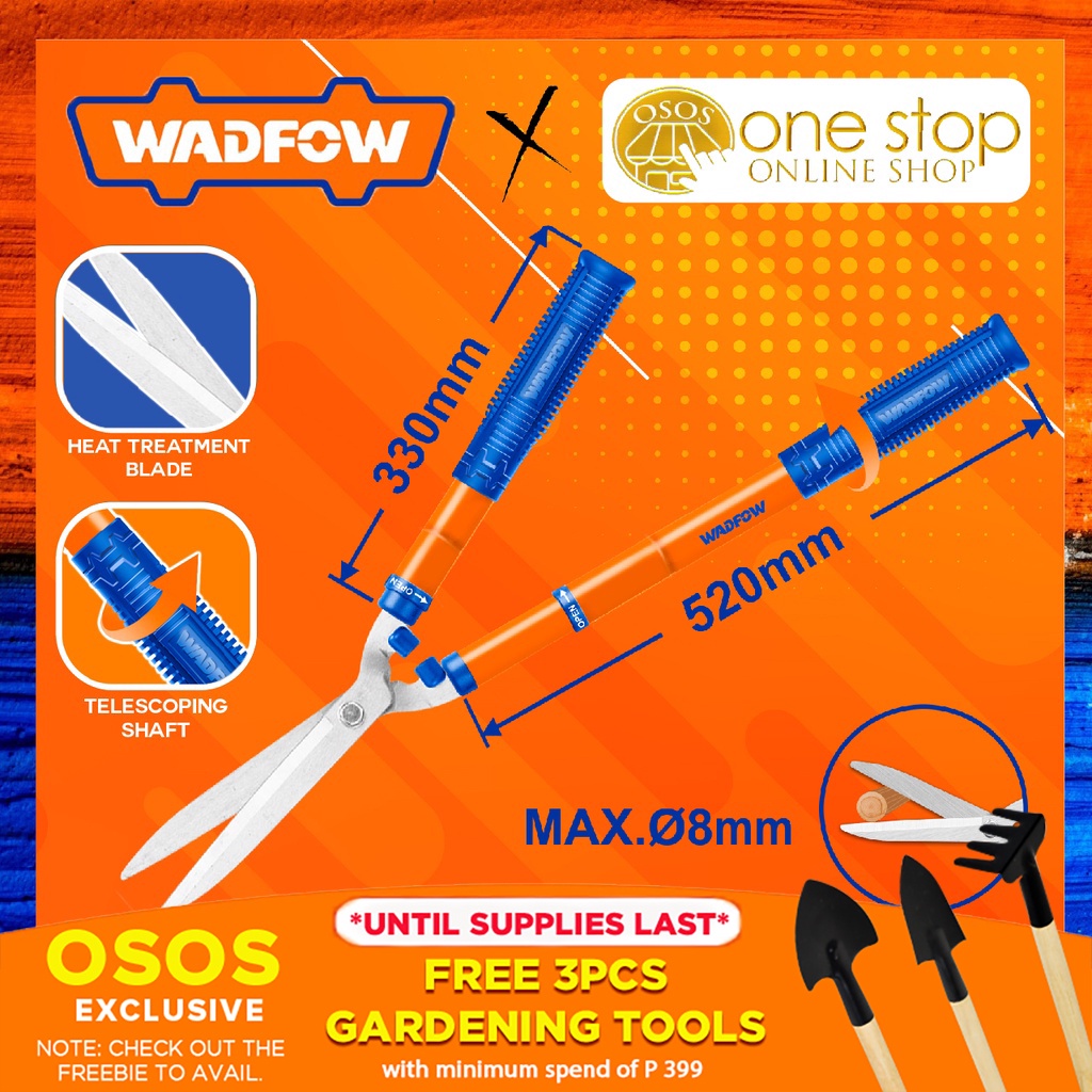 WADFOW 600-790mm Telescopic Hedge Shear Grass Cutter Scissors Trimmer ...