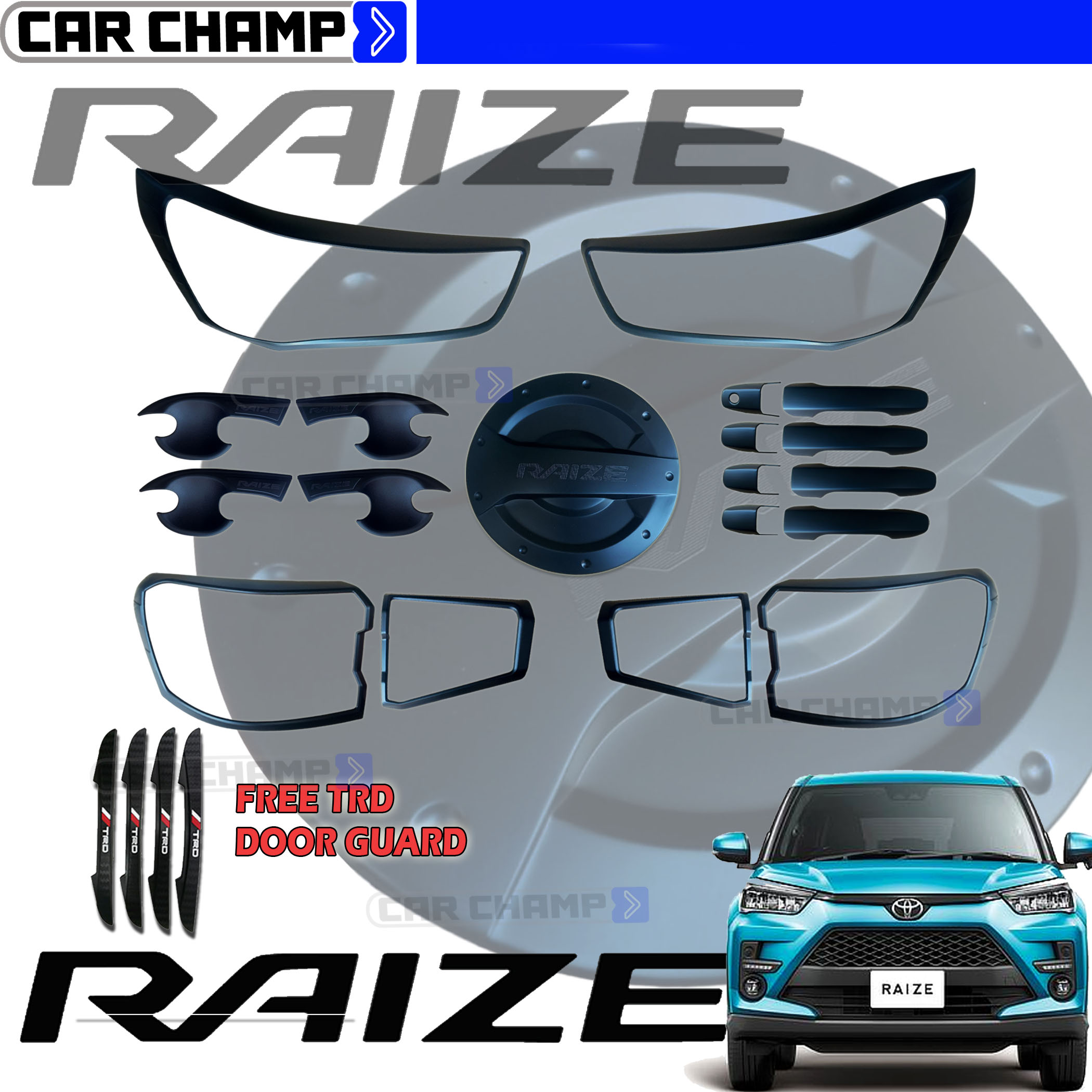 Toyota Raize 2022 - 2024 Combo Set Garnish Cover MATTE BLACK [ With ...