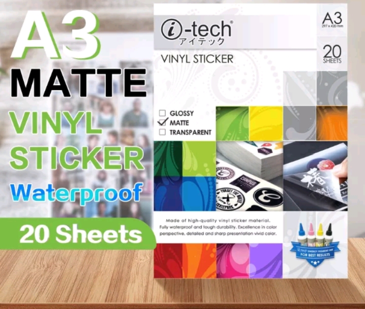 Vinyl Sticker Paper A3 Size GLOSSY/MATTE/TRANSPARENT 20 sheets per pack ...