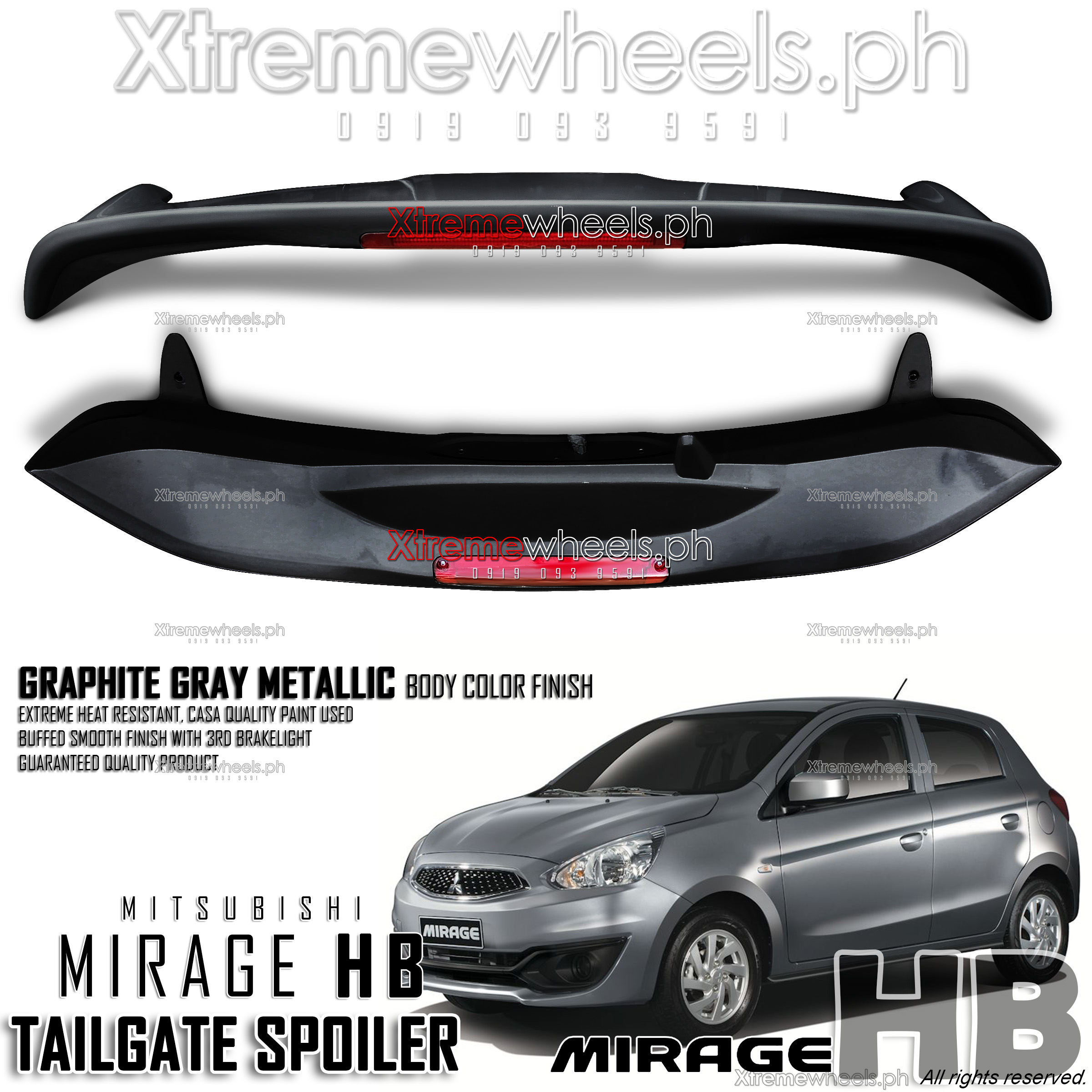 Mitsubishi Mirage Hatchback 2013 to 2025 Graphite Gray Rear Spoiler ...