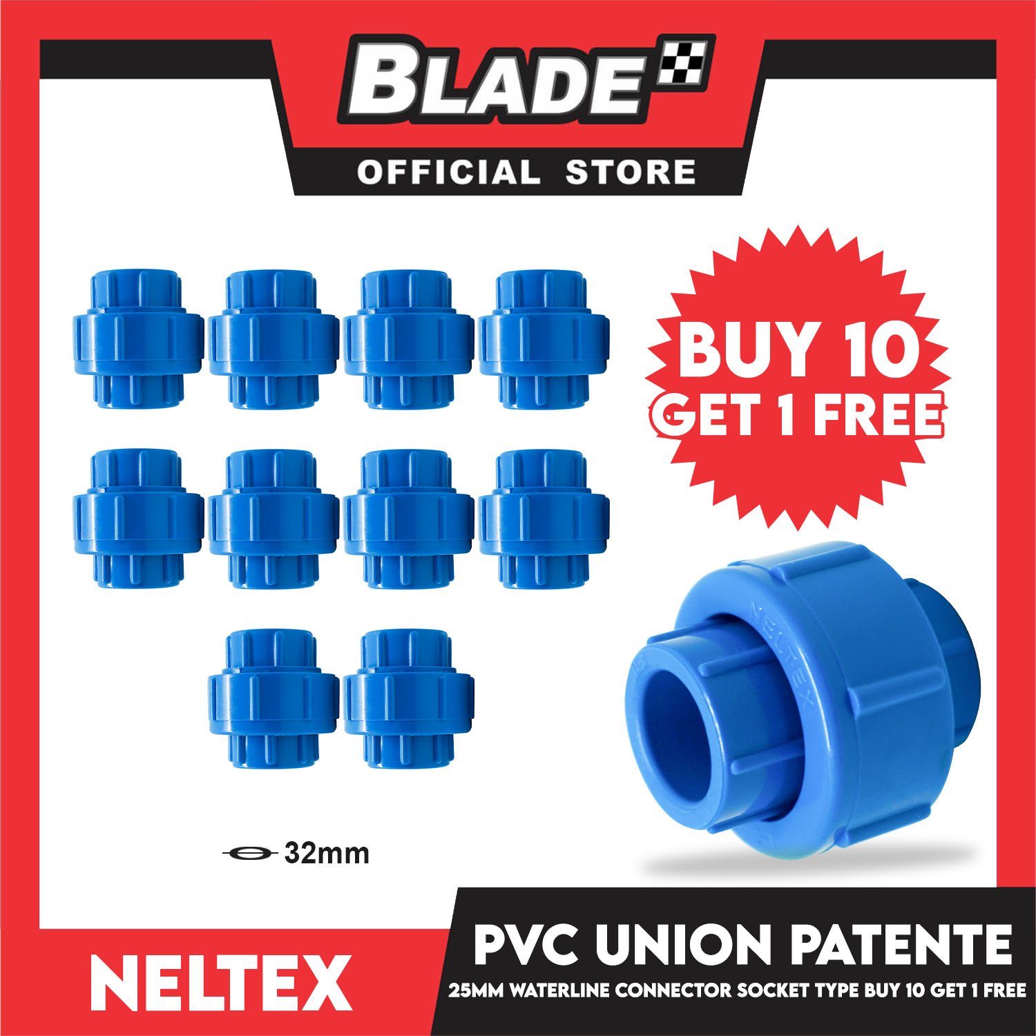 Buy 10 Get 1 Free! Neltex PVC Union Patente Socket Type 32mm (1inch ...