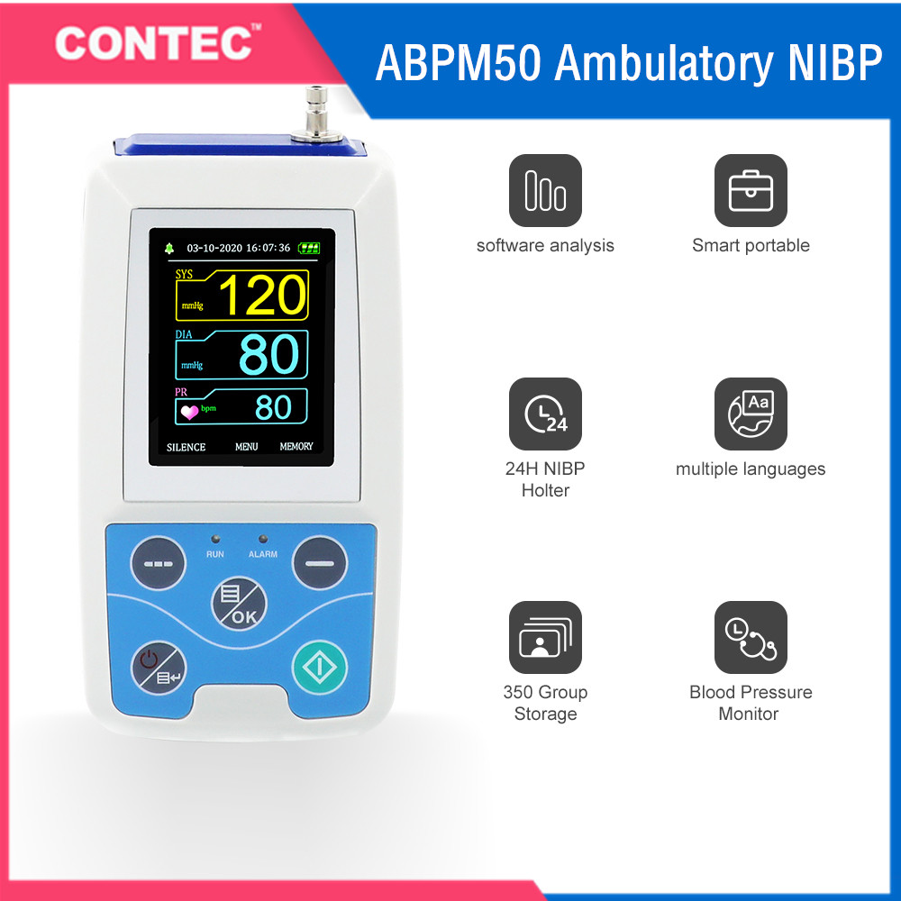 CONTEC ABPM50 24Hour NIBP Holter Upper Arm Ambulatory Digital Blood ...