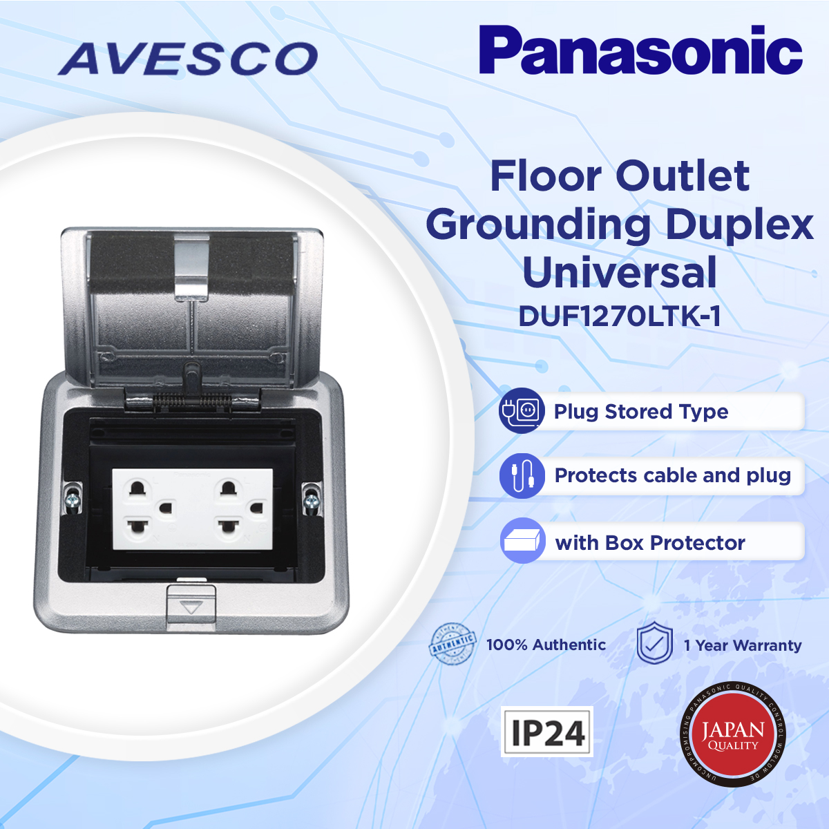 Panasonic DUF1270LTK-1 Floor Outlet | Grounding Duplex Universal 16A ...