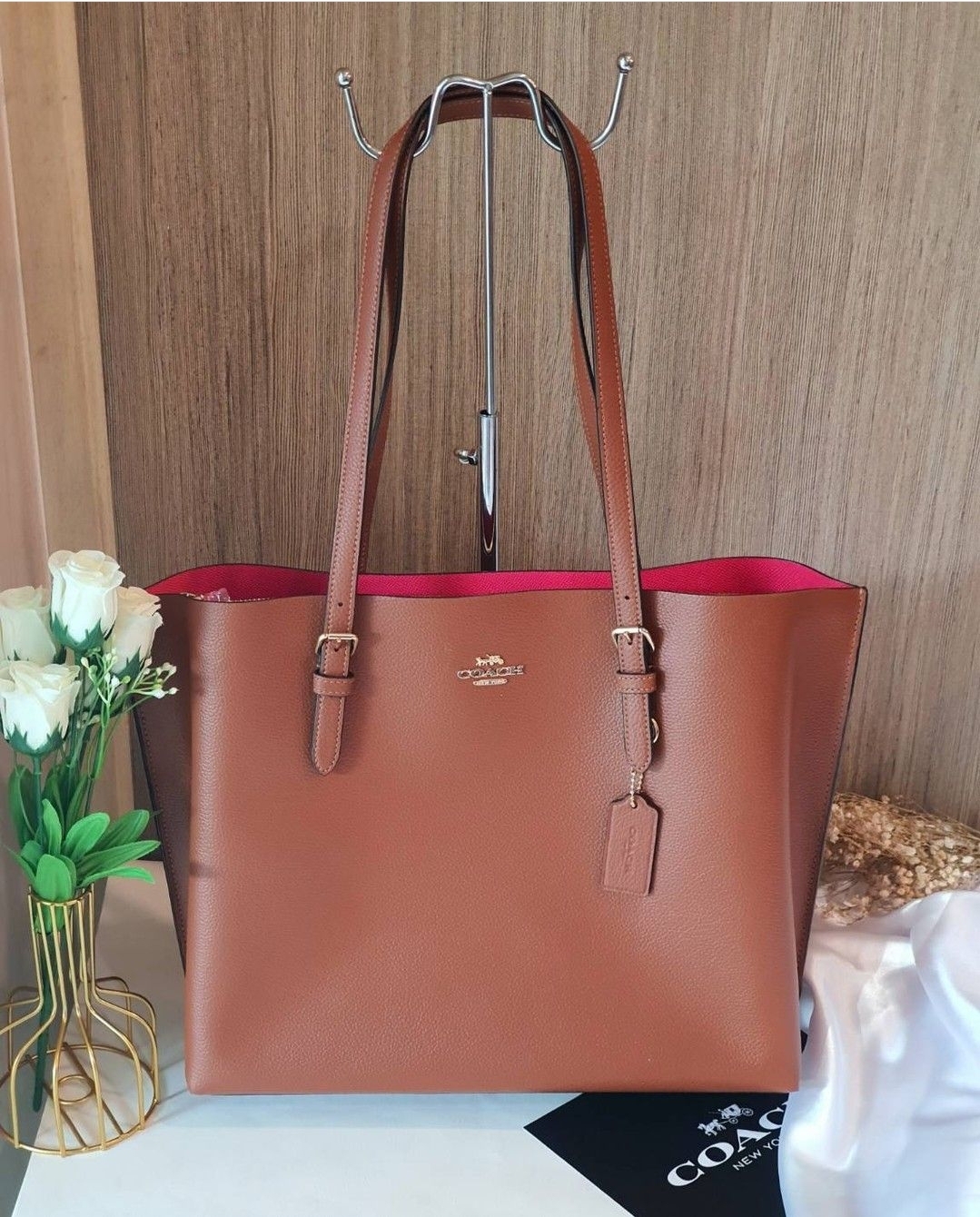 Original Coach Mollie Tote Women's Leather Tote Bag 1671 - Tangerine ...