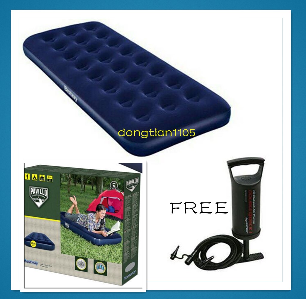 67000 Inflatable Single Person Air Bed (Blue) WITH FREE Manual Air Pump | Lazada PH