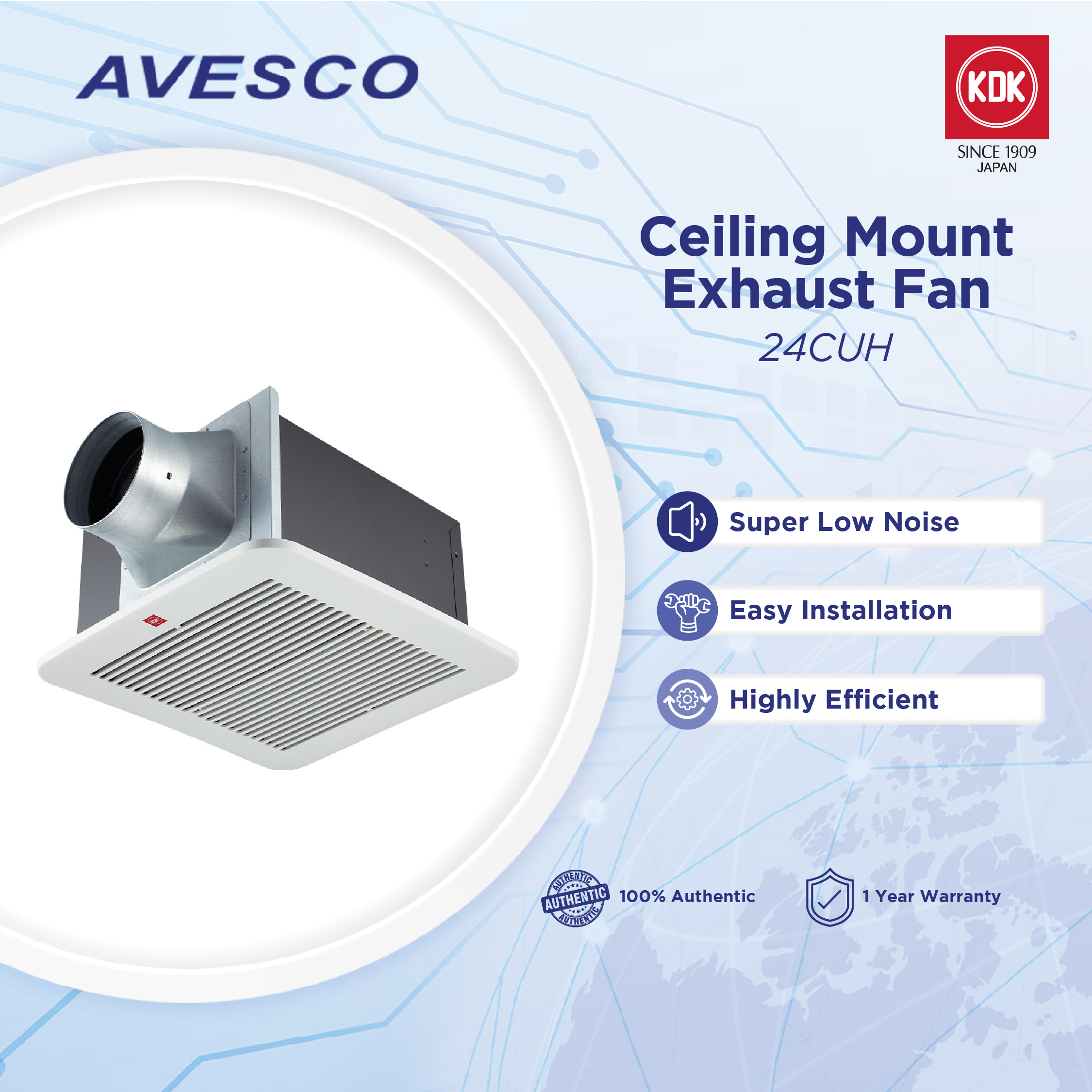 KDK Exhaust Fans | 24cm Ceiling Mount Type Ventilating Fan | 24CUH ...