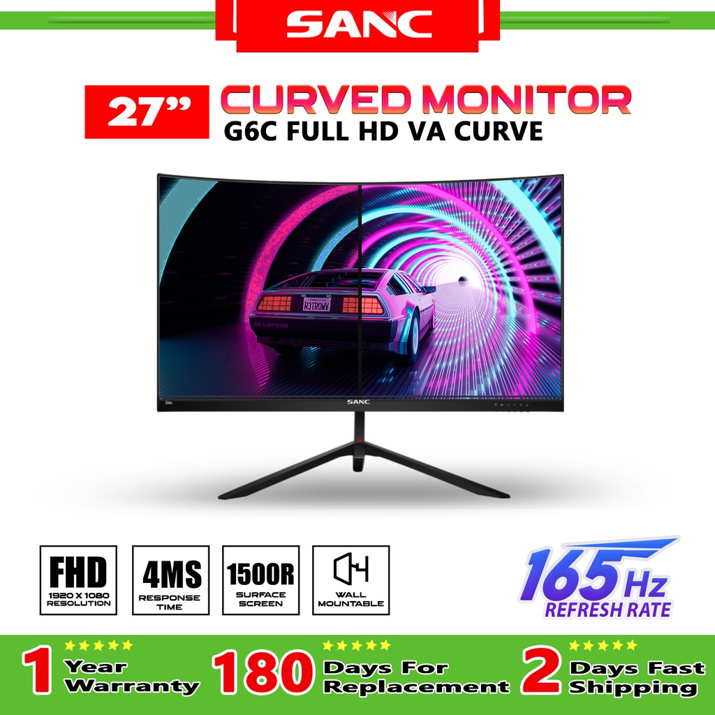 SANC G6C 27 Curved Monitor FHD165HZ1920 1080 1500R VA Curve I Gaming ...