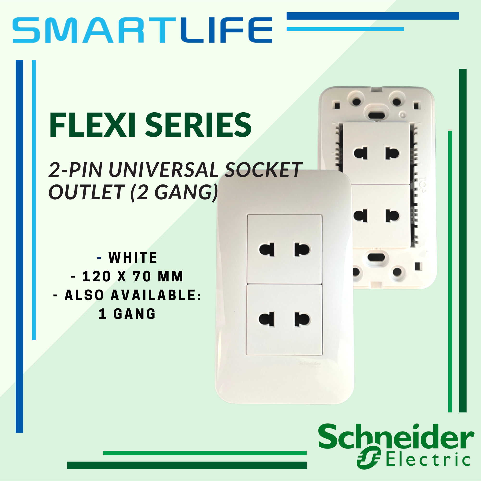 Schneider Flexi Simplex (1 Gang) / Duplex (2 Gang) 2-Pin Universal ...