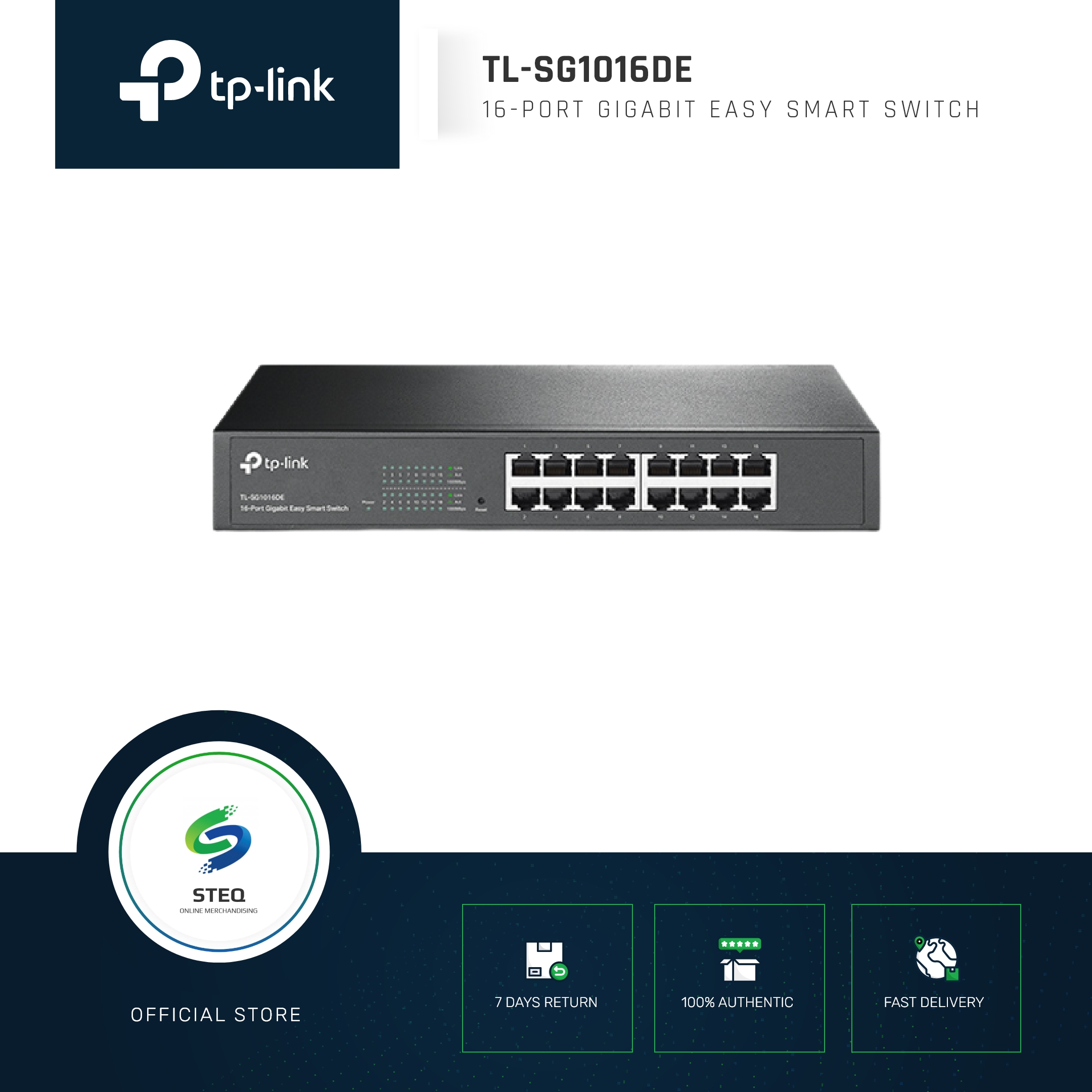 STEQ TP-Link 16-Port Gigabit (TL-SG1016DE) Ethernet Easy Smart Managed ...