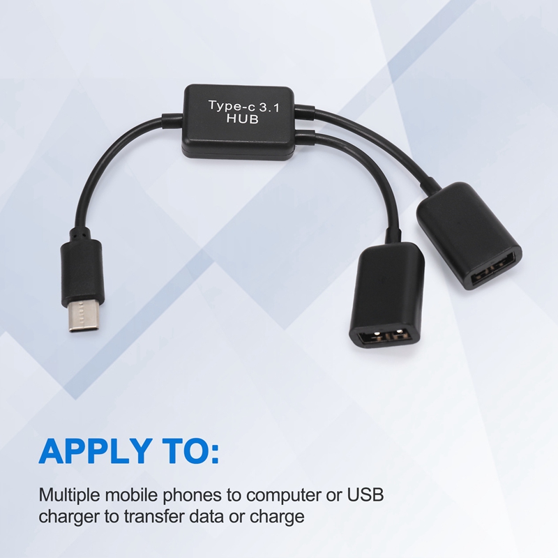 Type C OTG USB 3.1 Male to Dual 2.0 Female OTG Charge 2 Port HUB Cable ...