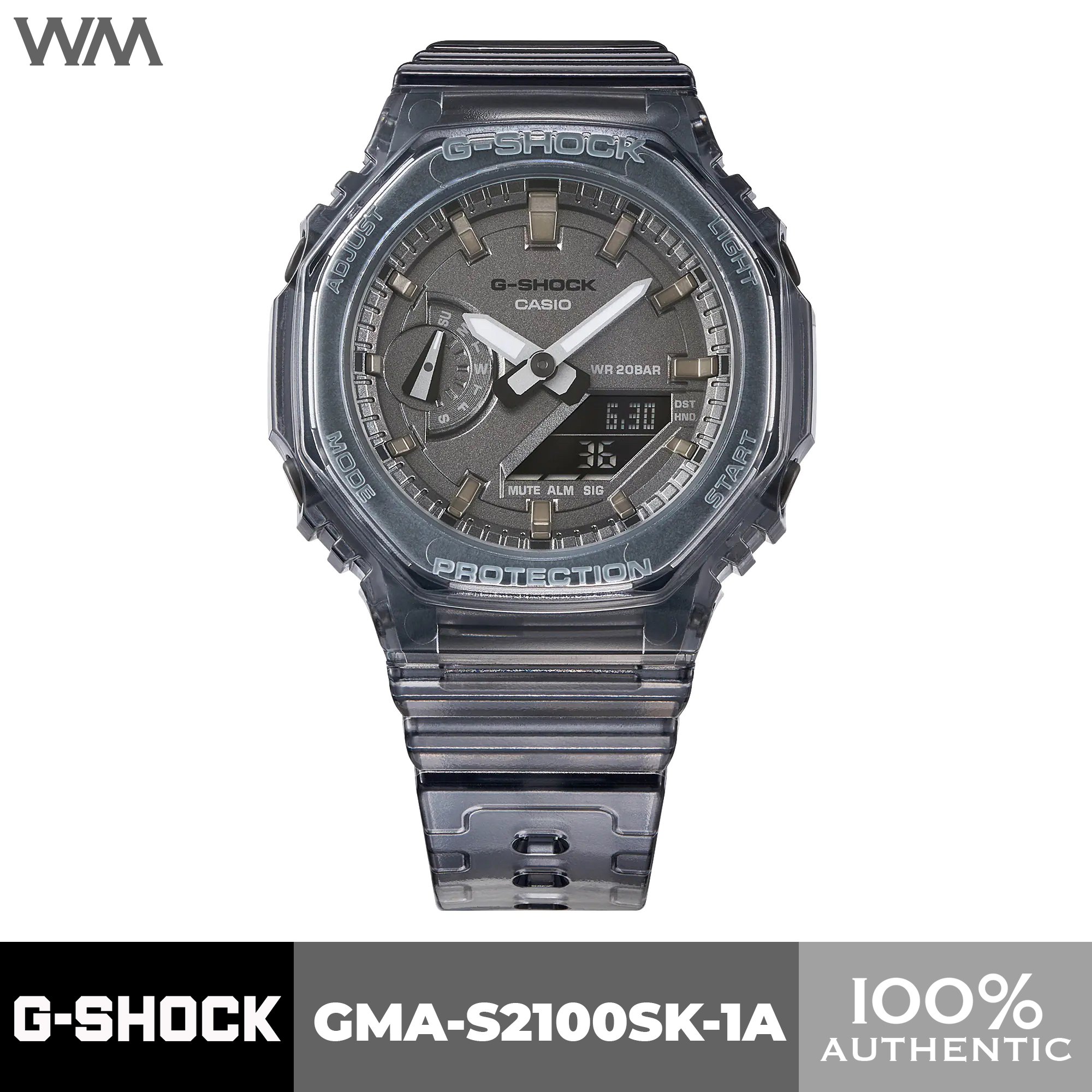 Casio G-SHOCK Skeleton CasiOak Black Metallic Translucent Transparent Women Analog Digital Watch ...