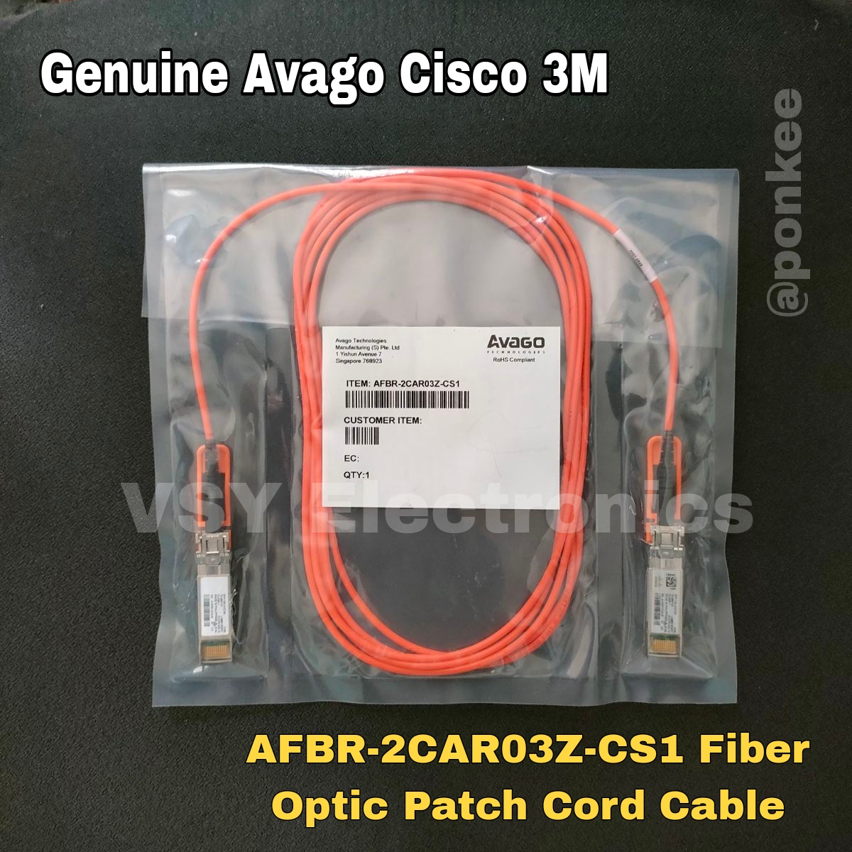 Genuine Avago Cisco 3M AFBR-2CAR03Z-CS1 Fiber Optic Optical Patch Cord ...