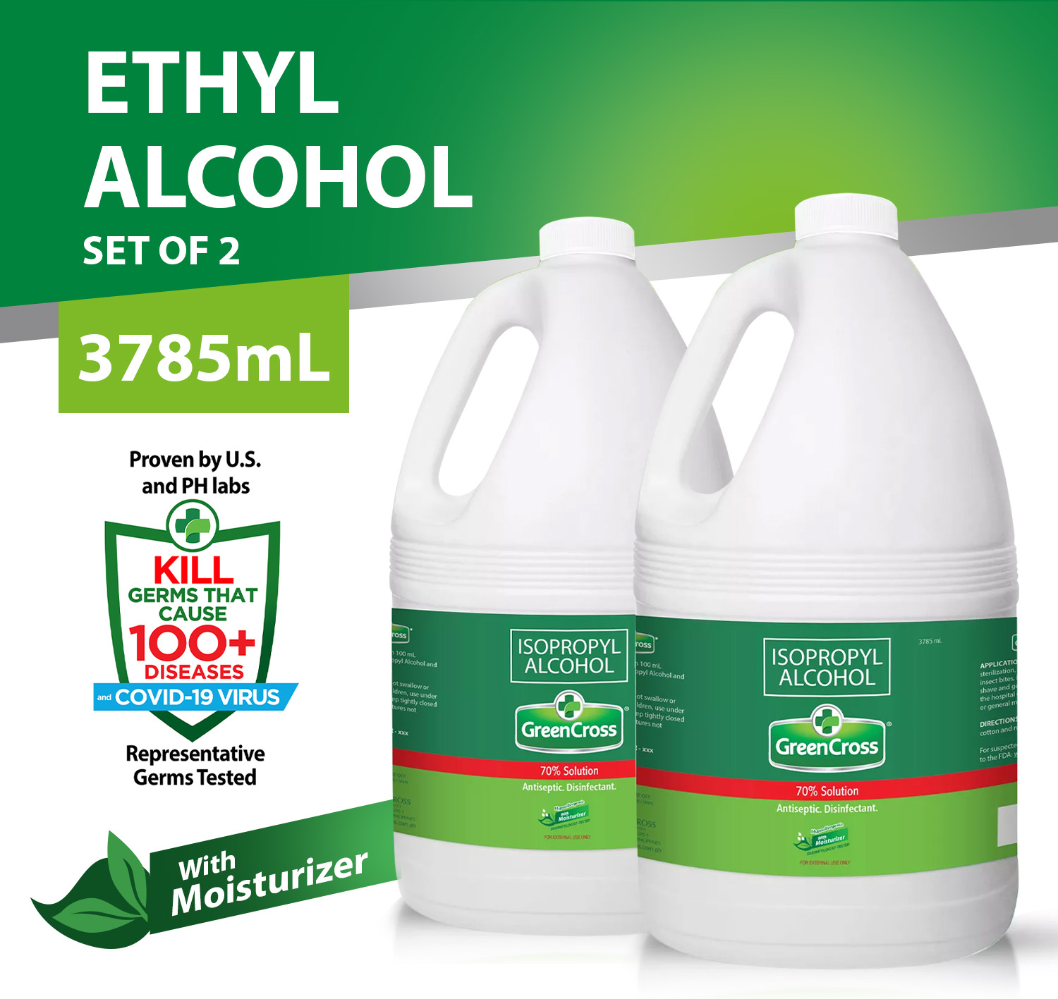 Green Cross Isopropyl Alcohol with 70% Moisturizer 3785ml x2 | Lazada PH