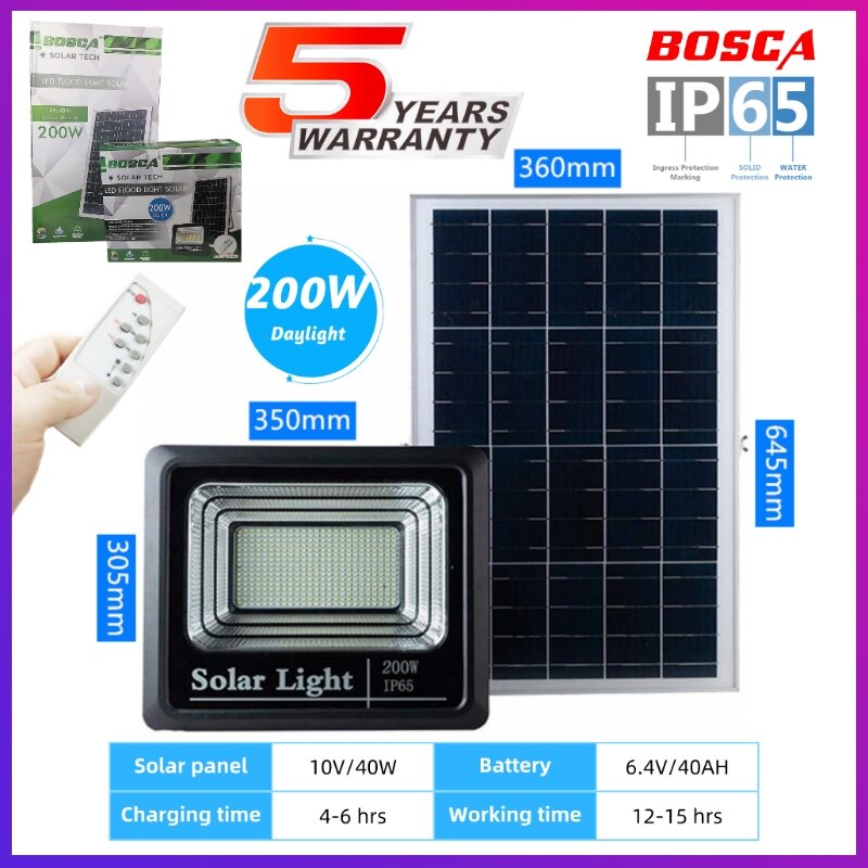 BOSCA 5 Year Warranty 200W Heavy Duty Solar Led Outdoor Flood Light ...