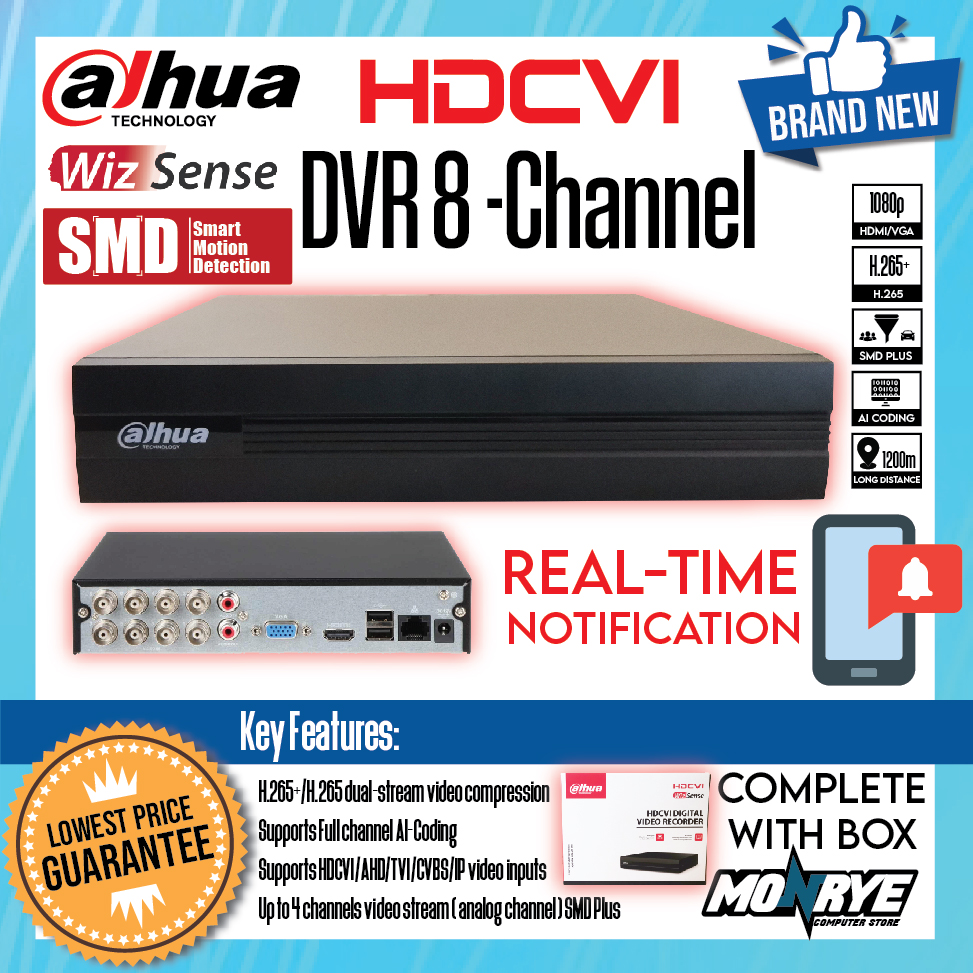 DVR - 8 Channel - DAHUA - DH XVR1B08 I - Brand New - WITH HDD 500GB / 1TB or 2TB HDD OPTIONS ...
