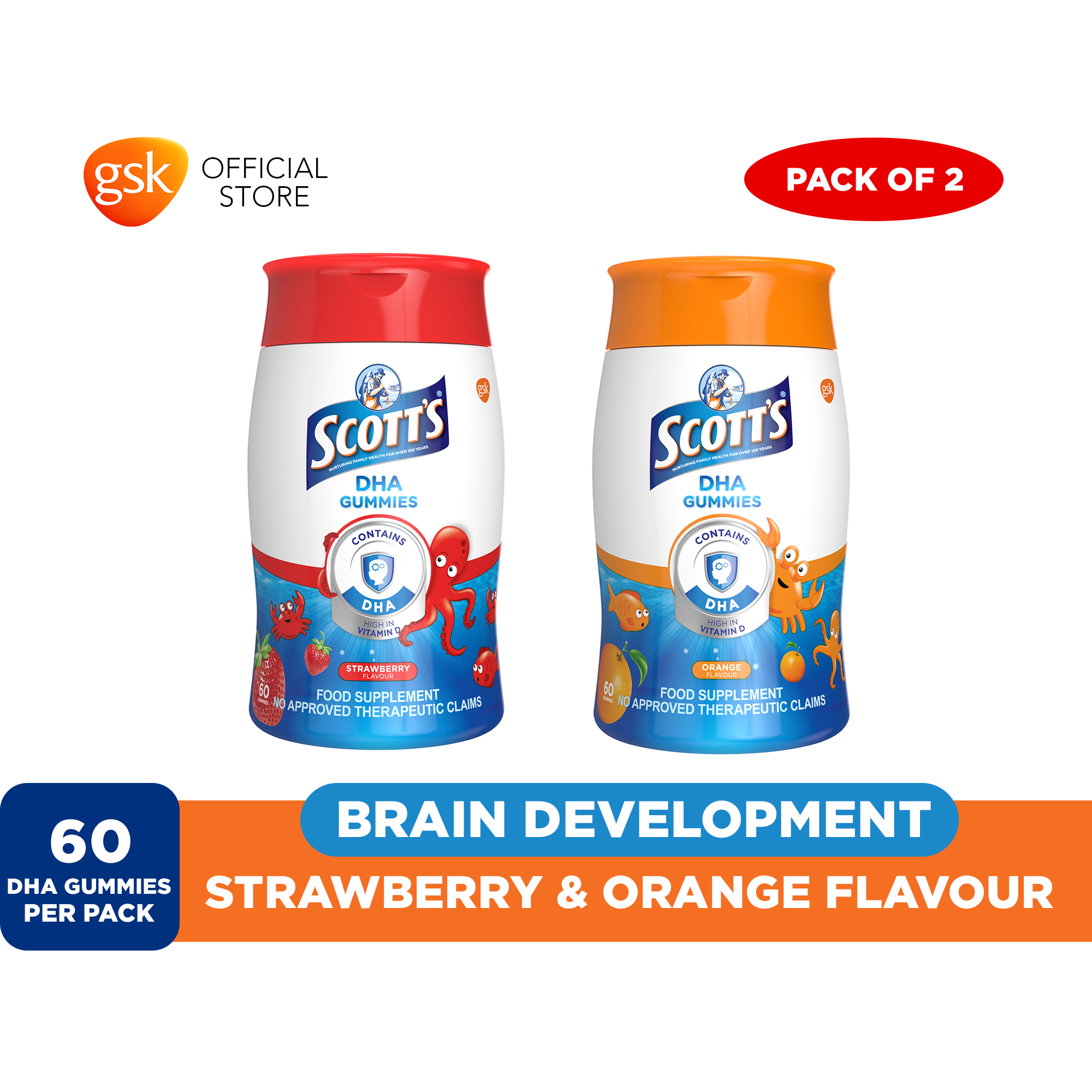Scott's DHA Gummies Strawberry and Orange 60s [Pack of 2] | Lazada PH