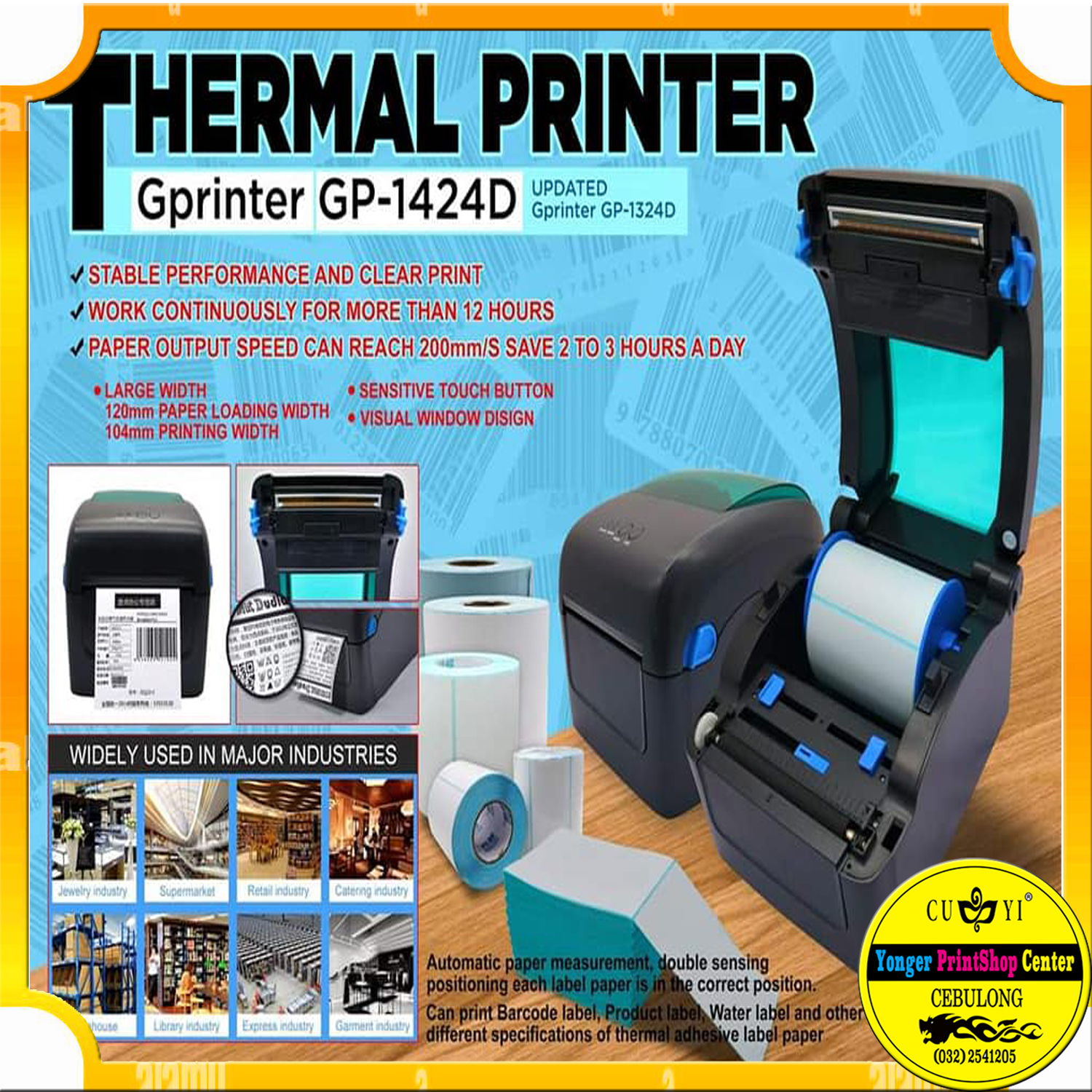 THERMAL BARCODE PRINTER GPRINTER GP-1424D FREE 1ROLL THERMAL STICKER ...