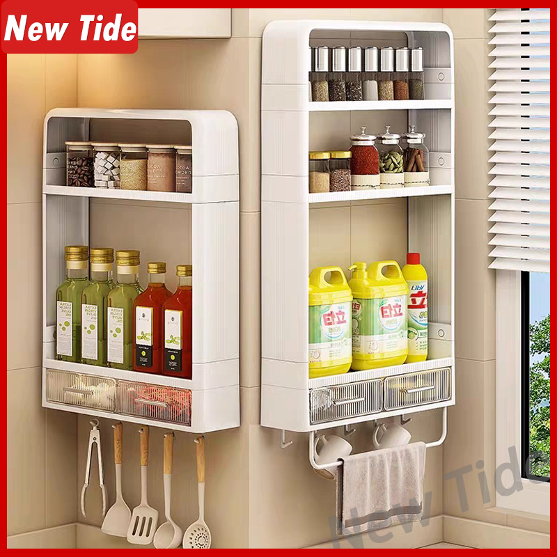 Wall-mounted Spice Rack Drill-Free Installation Kitchen Seasoning ...