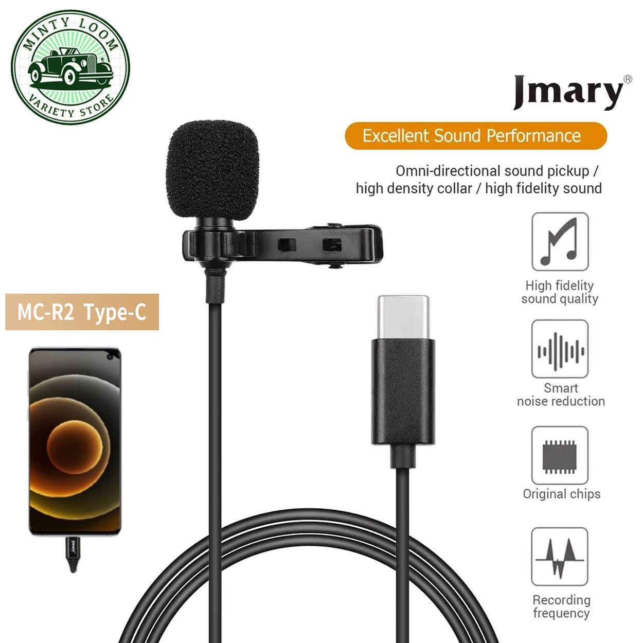 JMARY MC-R2 USB Type C Microphone Mic Audio Mini Lavalier Clip on ...