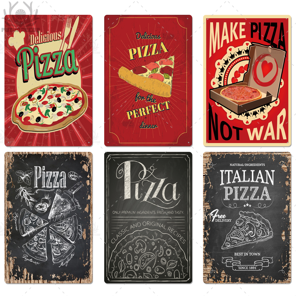 Pizza Metal Sign Vintage Tin Sign Plaque Vintage Retro Wall Decor for ...