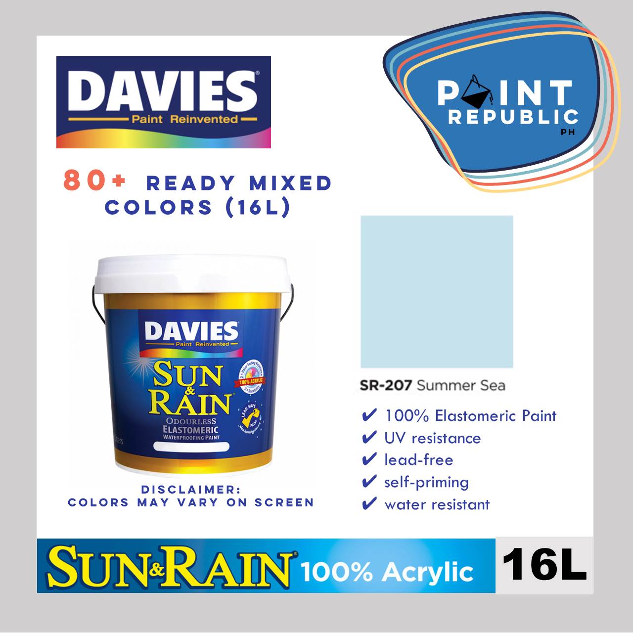 Davies Sun and Rain Elastomeric Waterproofing Paint - Ready Mixed ...