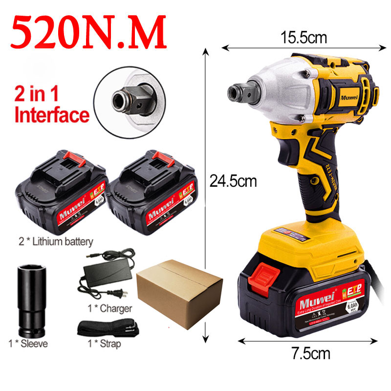 MUWEI Original Brushless Electric Impact Wrench 880NM 2 Li-ion ...