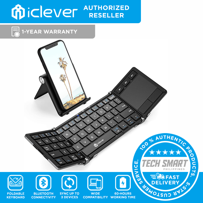 iClever BK08 Folding Keyboard with Sensitive Touchpad (Sync Up to 3 Devices), Pocket-Sized Tri ...