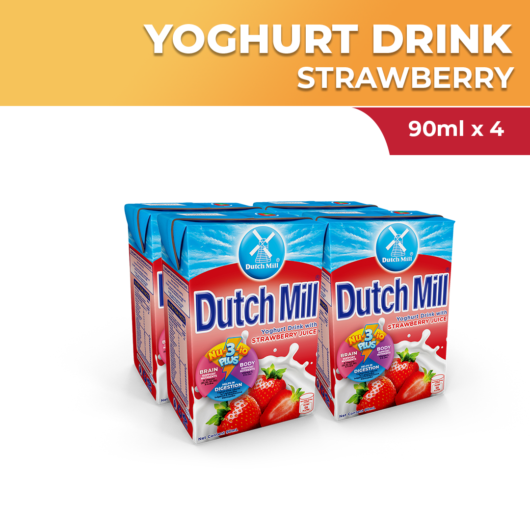 Dutch Mill UHT Yoghurt Drink Strawberry Saverspack 90ml x 4 brick | Lazada PH