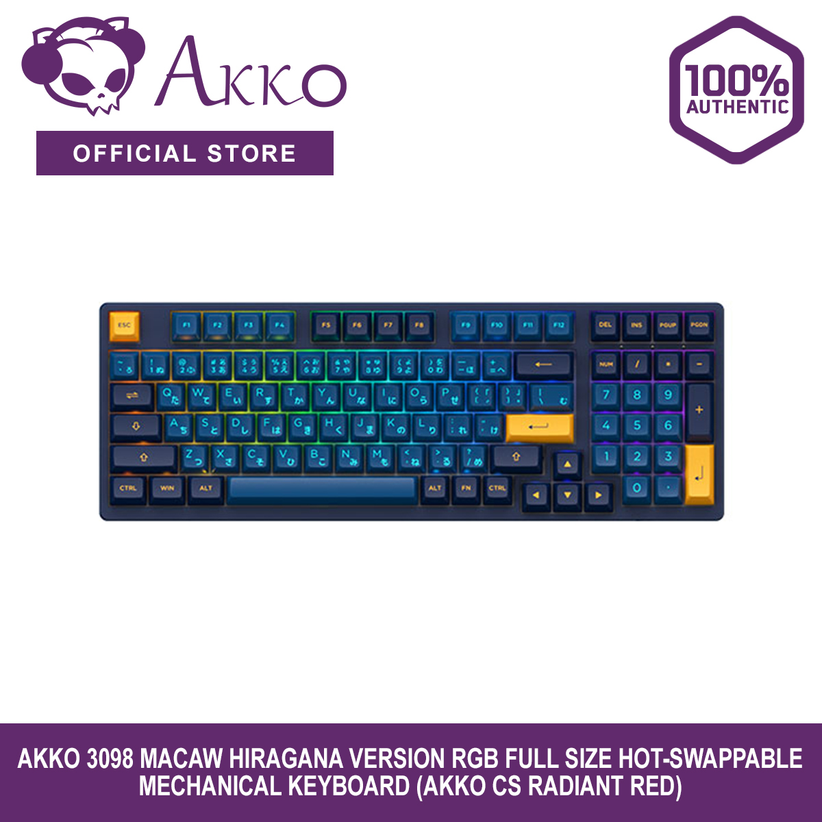 Akko 3098 Macaw Hiragana Version RGB Full Size Hot-Swappable Mechanical ...