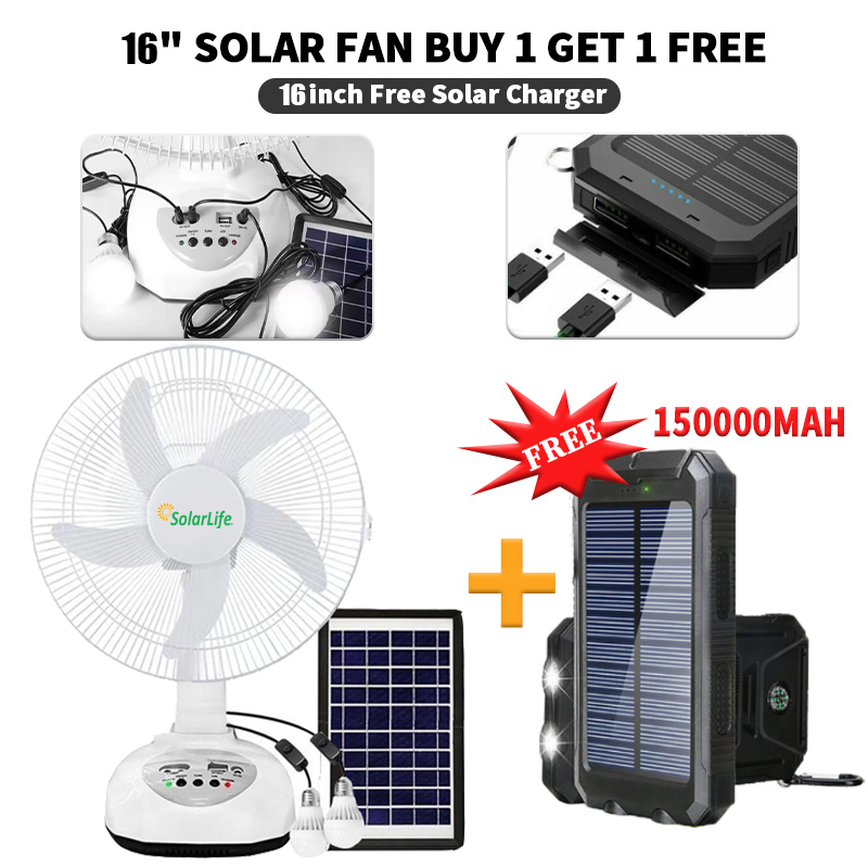 【TODAY SHIP】Solar electric fan with panel 12 /16 inch rechargeable 2 ...
