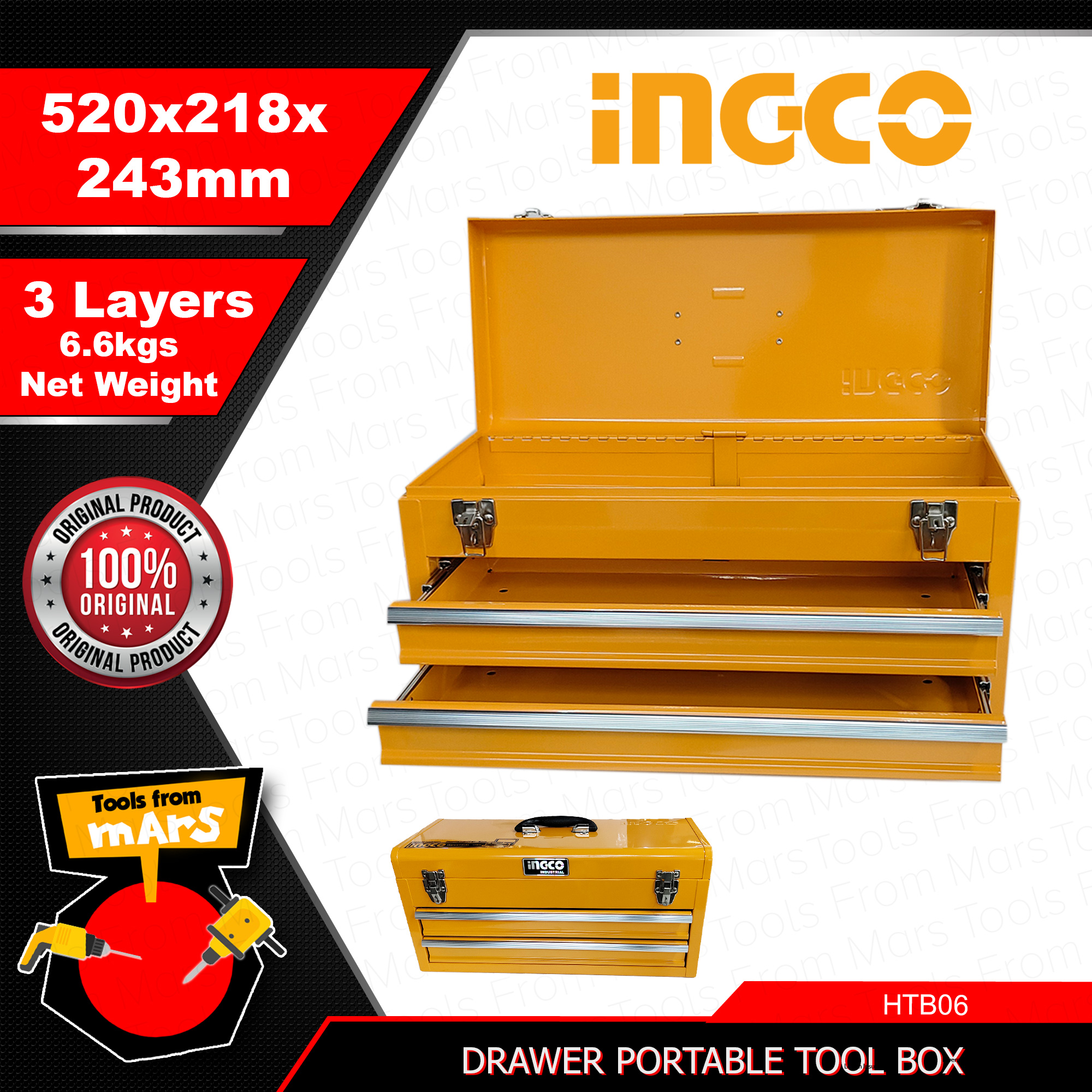 Ingco Drawer Portable Tool Box 3Layers Steel Cabinet Organizer Storage ...