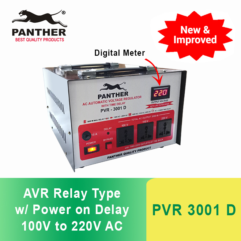Panther PVR 3001 D AVR Relay Type with 100V, 110V & 220V Output and 3-5 ...